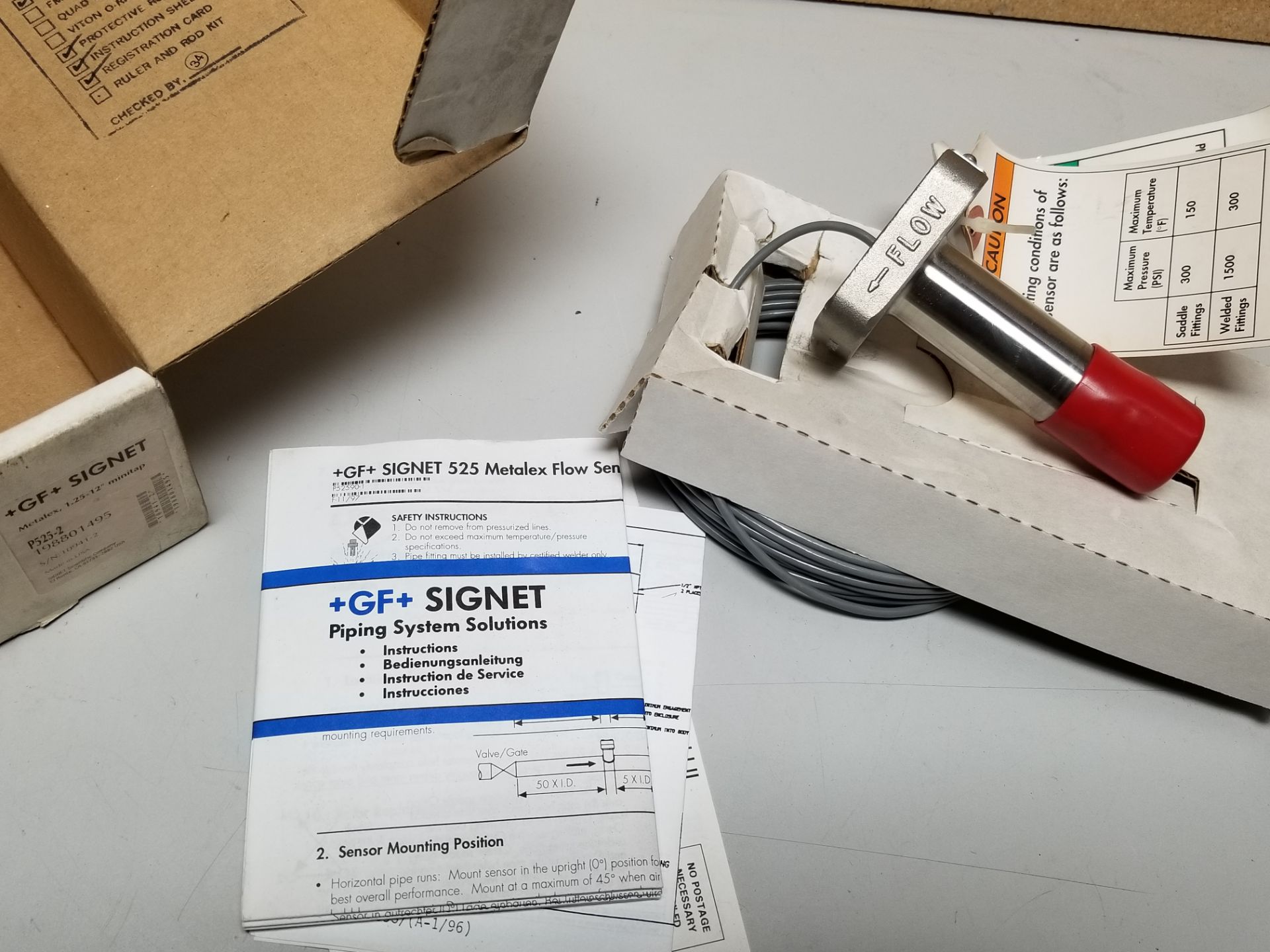 NEW +GF+ SIGNET METALEX PADDLEWHEEL FLOW SENSOR P525-2 19880149523.t.b2.26