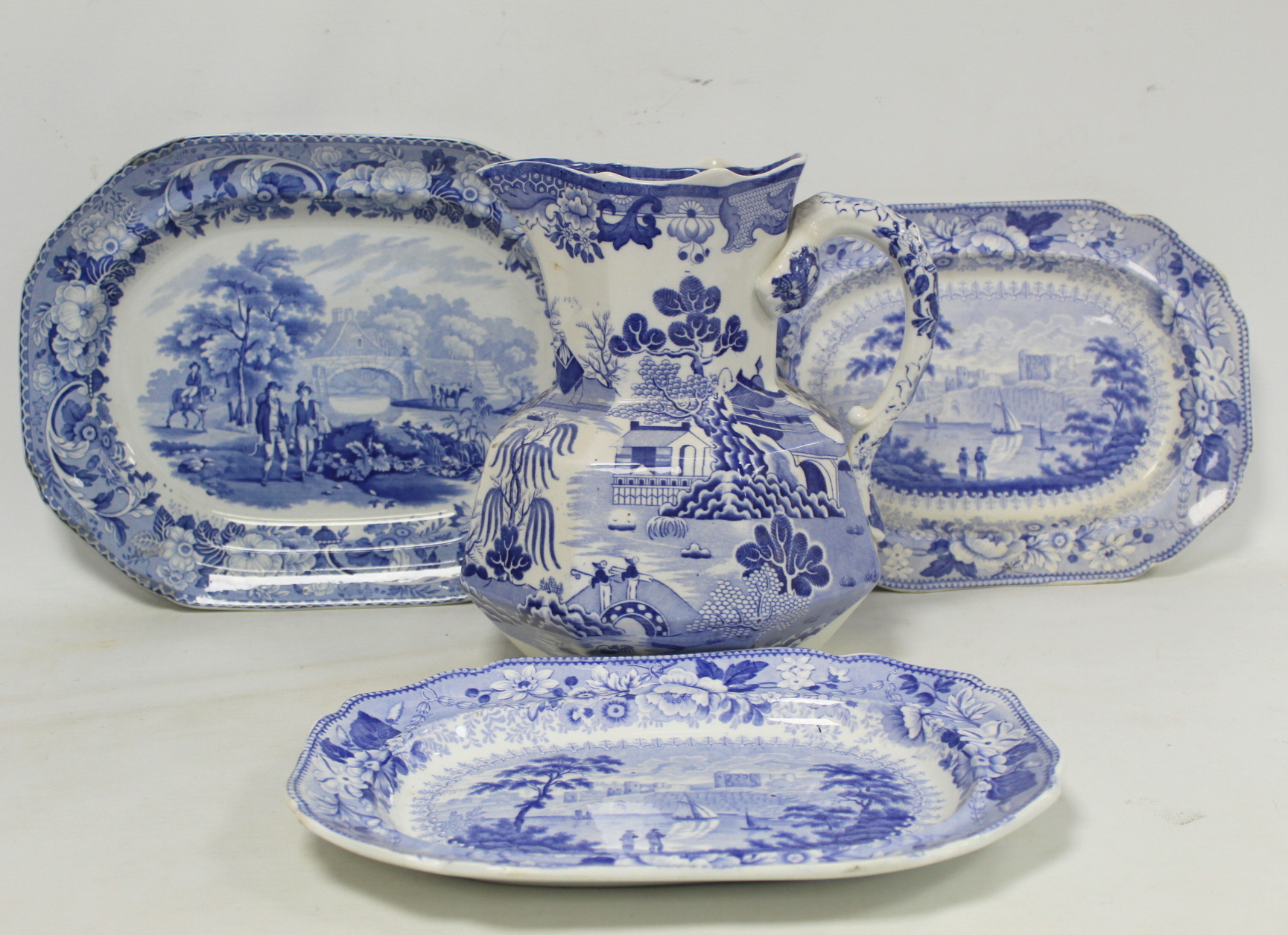 Large Masons Ironstone blue and white "Willow" pattern ewer of ...