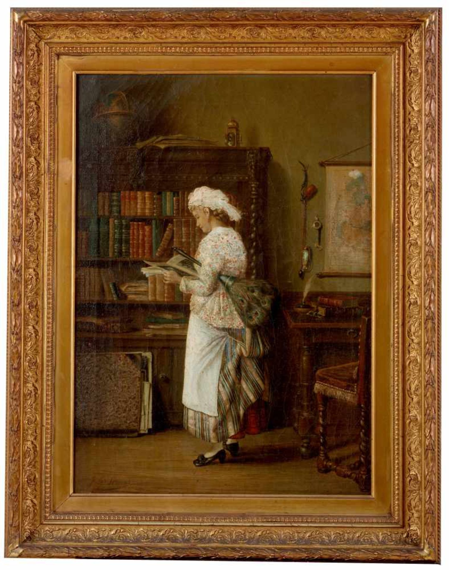 John.D. Stevens (1793 - 1868). Een dienstmeisje in de bibliotheek ...