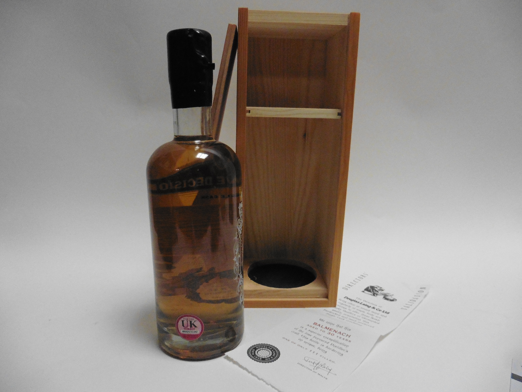 A bottle of Balmenach Distillery 30 year old Executive Decision ...