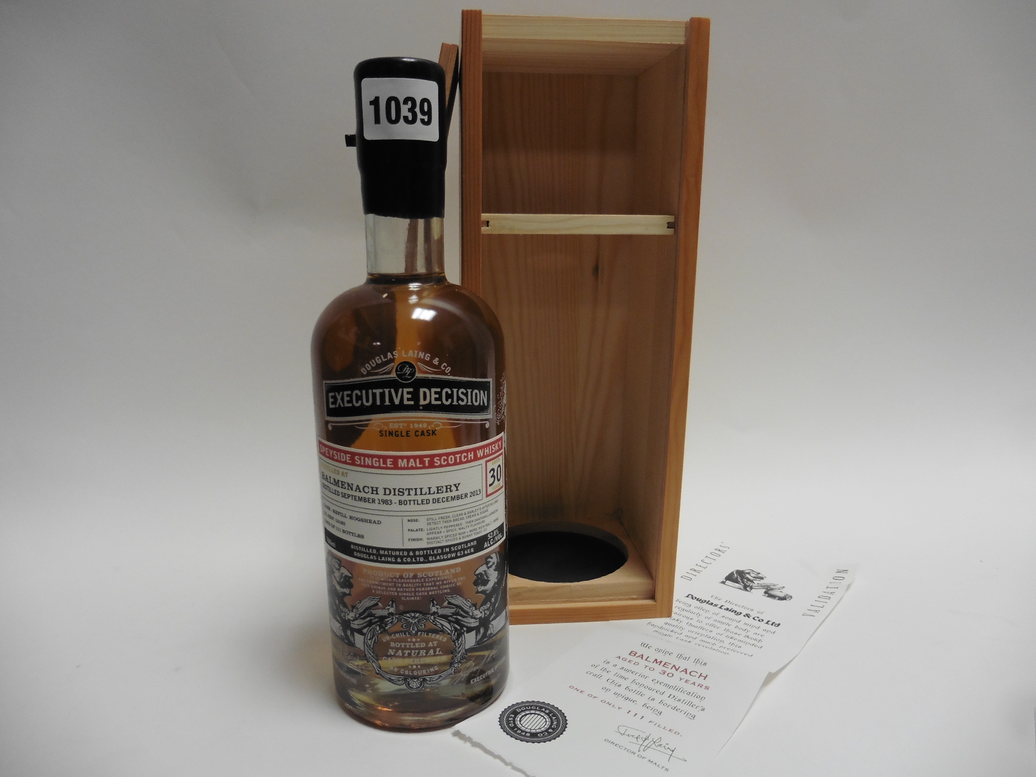 A bottle of Balmenach Distillery 30 year old Executive Decision ...