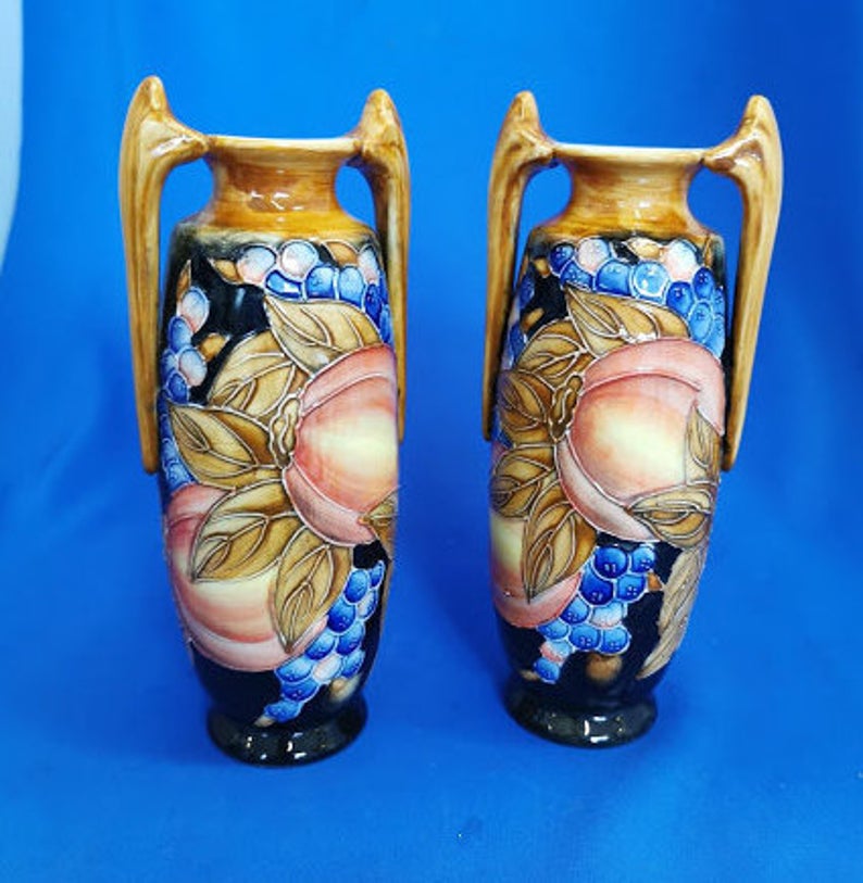 Pair of Vintage Old Tupton Ware Tiffany Style Vases Tube Lined Hand ...
