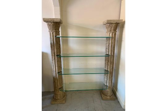 Corinthian column shelving unit, fiberglass columns with glass shelfs ...