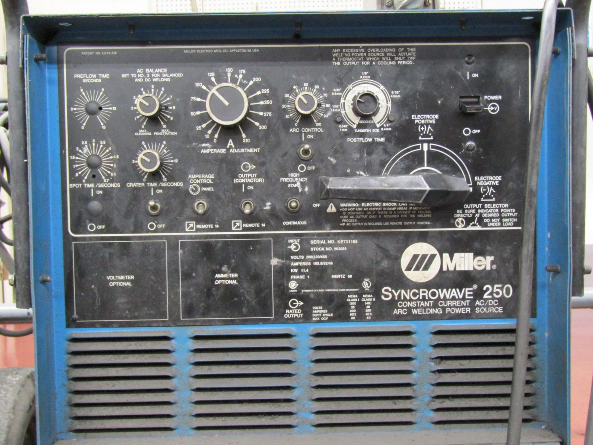 Miller 250-Amp Syncrowave 250 Welding Power Source, S/N: KE731155 ...