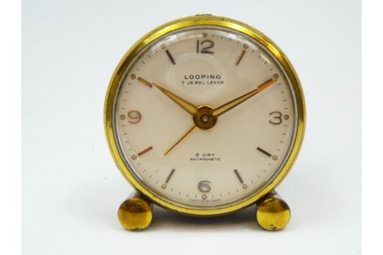 Looping 7 jewel lever 8 day early 20th century travel alarm clock ...