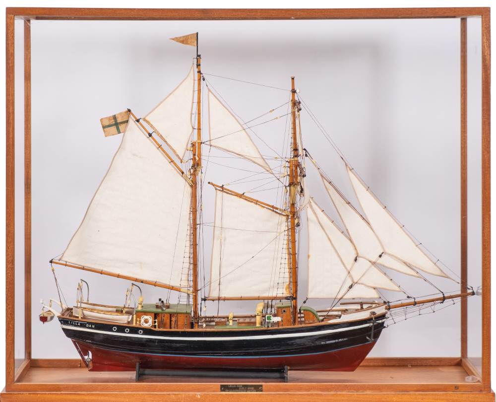 A cased scale model of the Swedish Top Sail Schooner 'Lilla Dan': fully ...