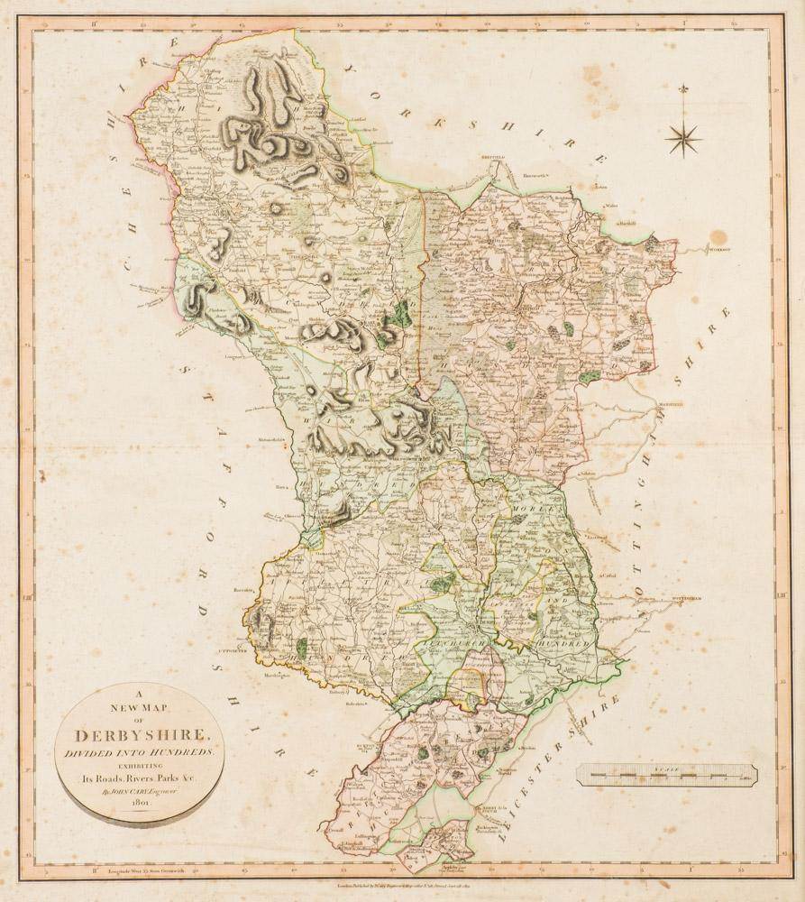CARY, John - A New Map of Derbyshire : map with original hand colouring ...