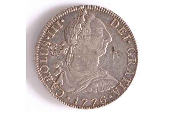 Mexico, Carolus III, 1776, 8 Reales, WR etched to the obverse
