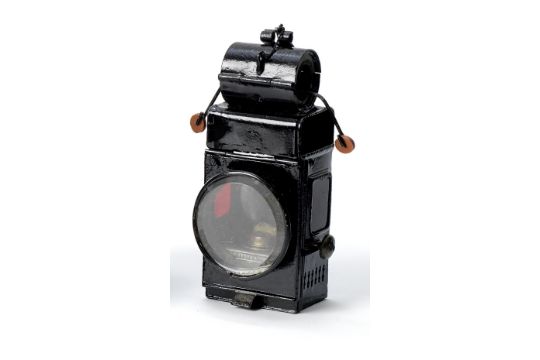 A Ordinary Hub lamp, circa 1885,later re-painted black, steel case with ...