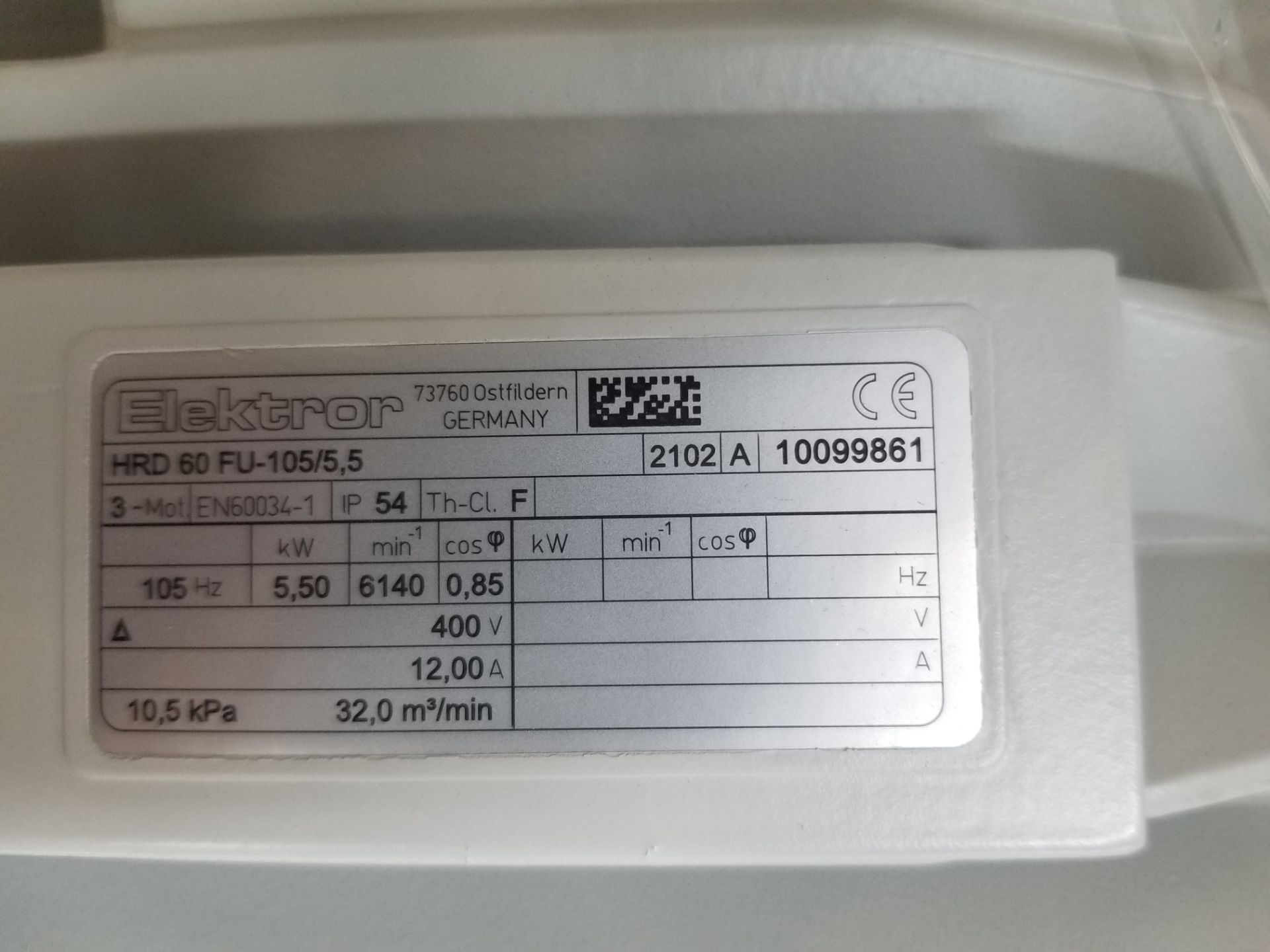 ELEKTROR HRD 60 FU-105/5,5 HIGH PRESSURE BLOWER 39.5 M3/MIN