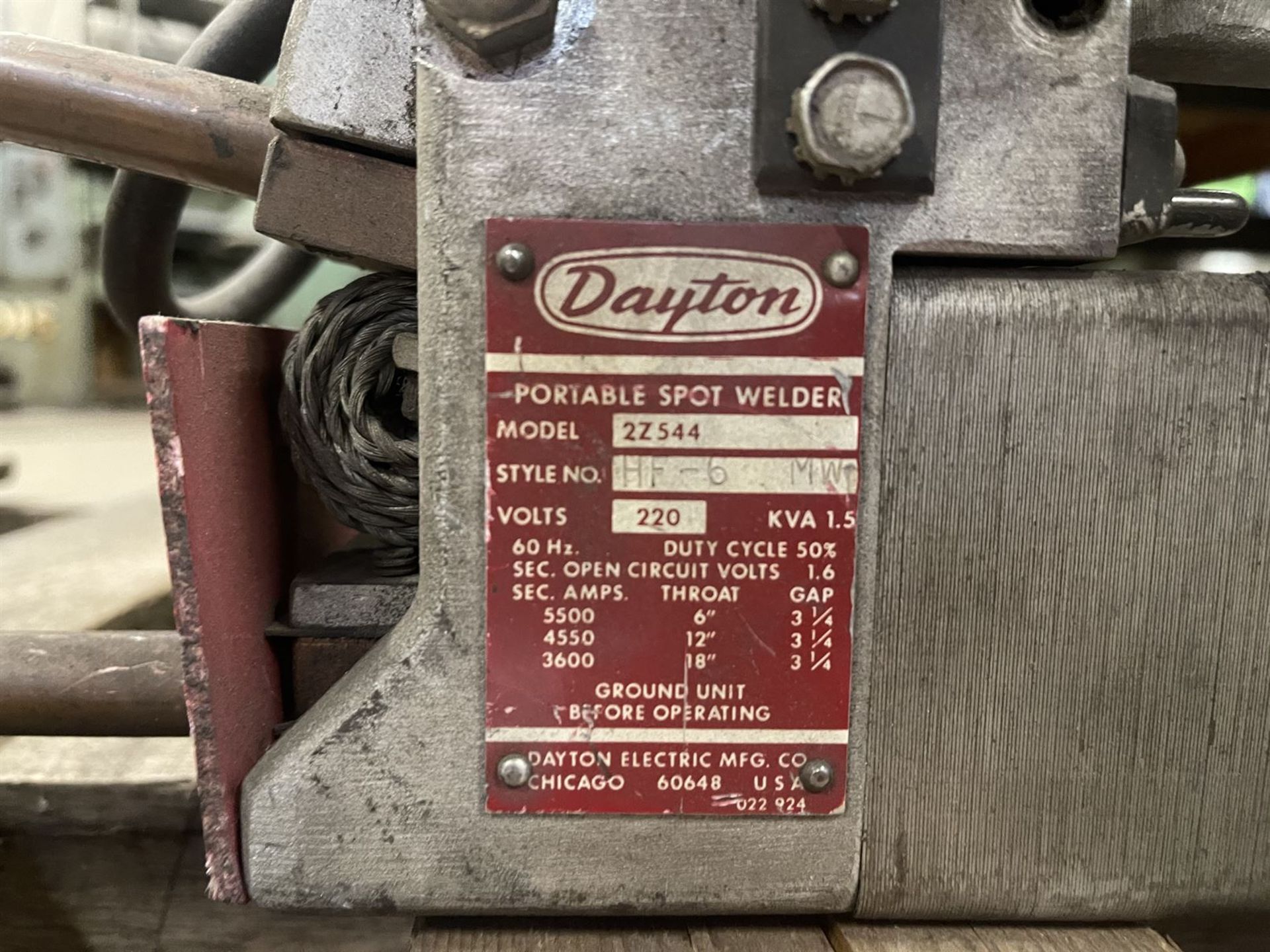 Dayton 2Z544 Portable Spot Welder, s/n na, 1.5 KVA, Style HF-6 MW