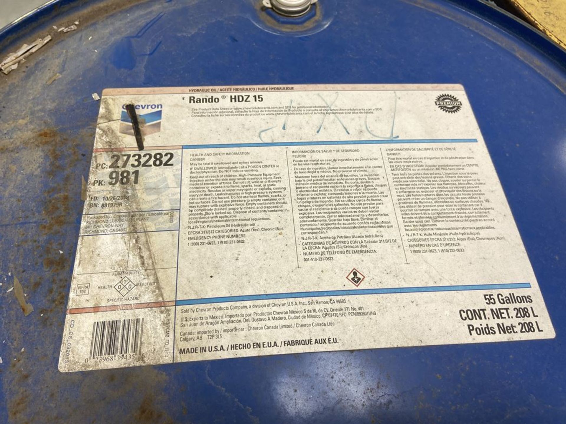 Lot of (4) Unopened Drums of Lubscote 1302, Duratherm G, Rando HDZ 15 Oils