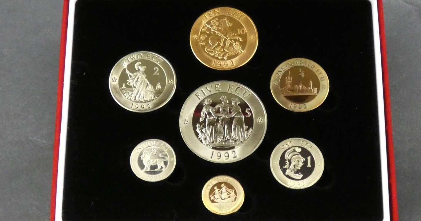 A Royal Mint United Kingdom, 1992 piedfort ecu seven coin proof set, 10 ...
