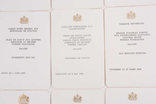 A group of fifteen card menus from royal dinners / state banquets ...