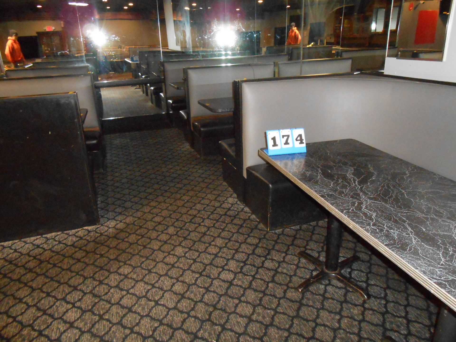 LOT: 4 Booths, 1 Corner Booth and 1 Half-moon Booth. Upholstery Good.