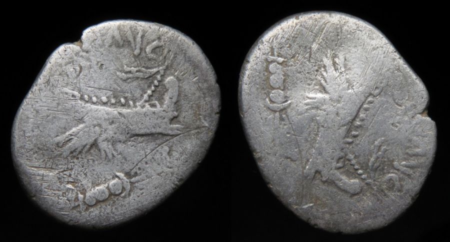 Mark Anthony Denarius Circa, 32-31 BC. Silver, 3.24 g, 19.85 mm. Galley ...