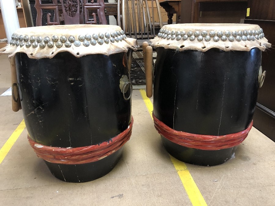 Pair of Chinese drums, each approx 61cm in height