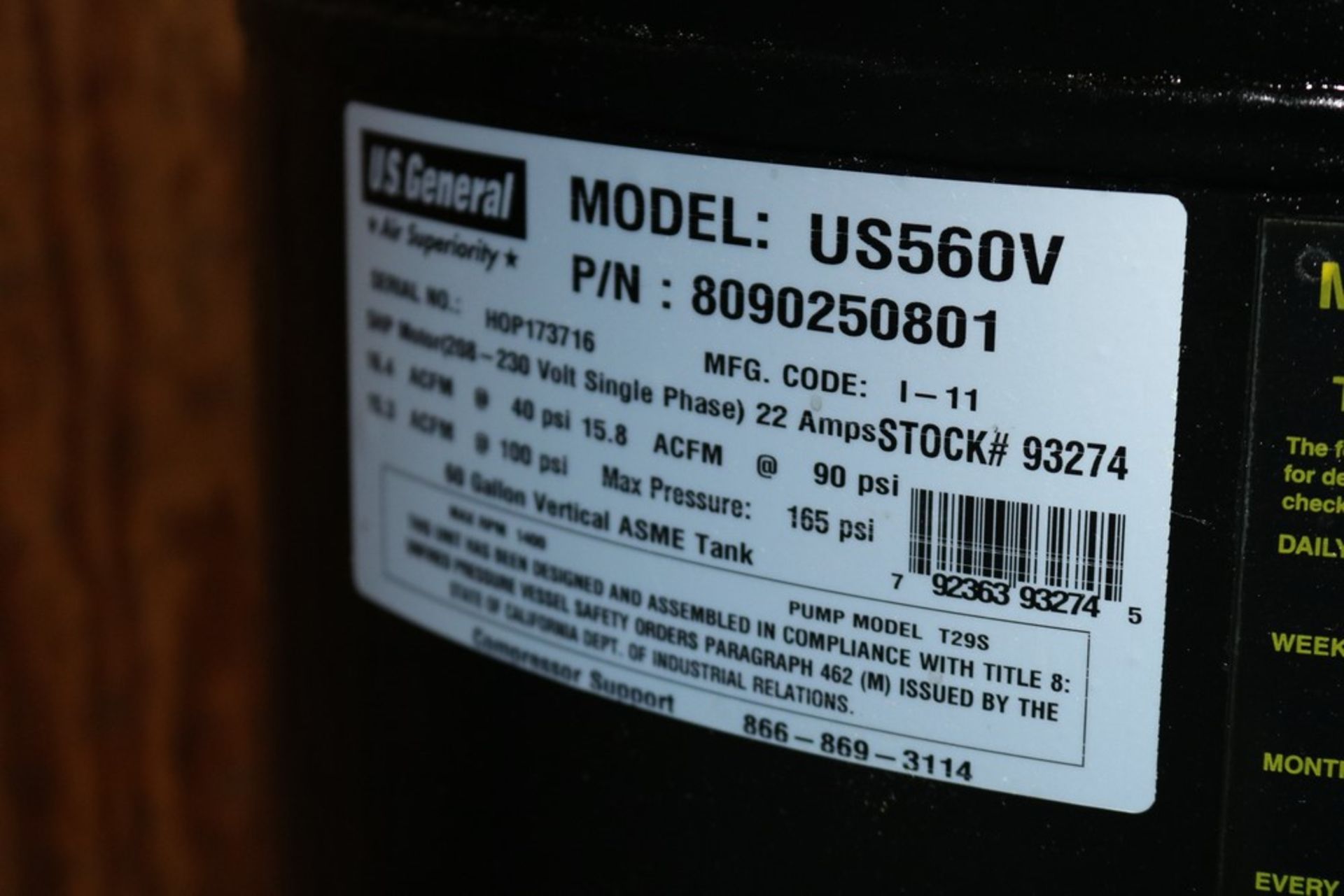 U.S. General 5 HP 60 Gallon Air Compressor Model US560V (All Air ...