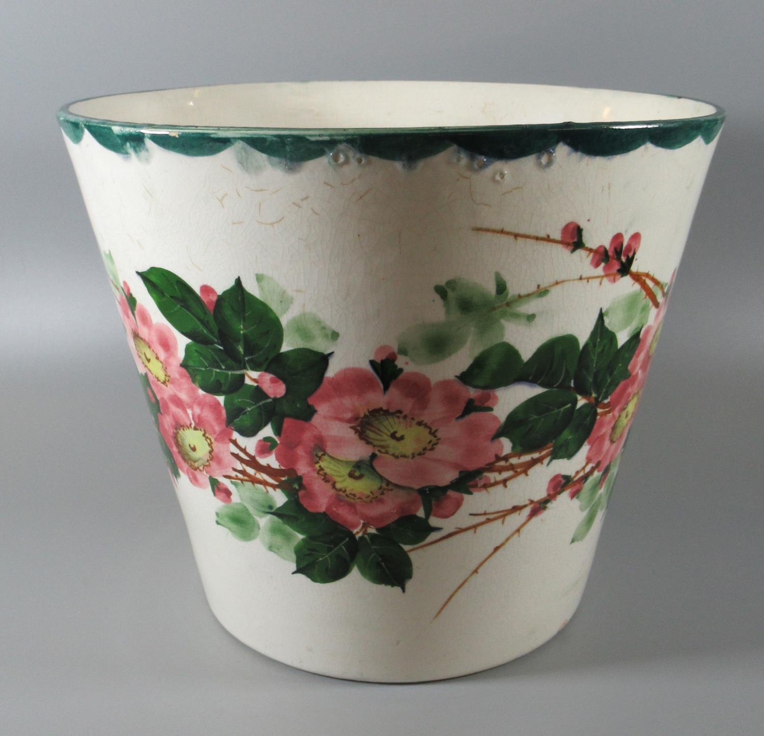 Large Llanelly pottery Shufflebotham decorated ice bucket or jardiniere ...