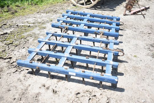 TWO WOODEN FRAMED HARROWS