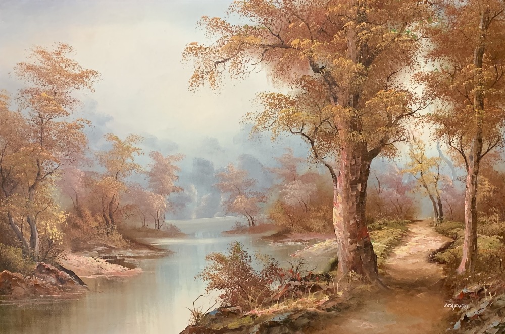 L CAFIERI oil on canvas - riverside/woodland scene, 60 x 92cms, another ...