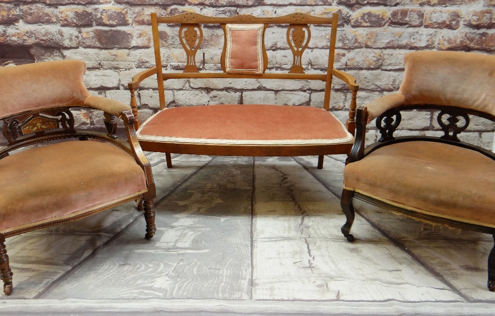 THREE ASSORTED SALON SEATS IN PINK VELURE/DRAYLON UPHOLSTERY ...