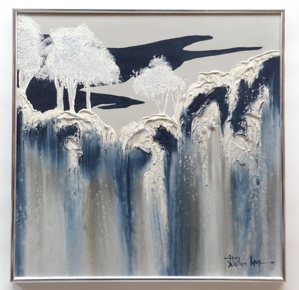 STEPHEN KAYE oil on canvas - semi abstract landscape with trees and ...