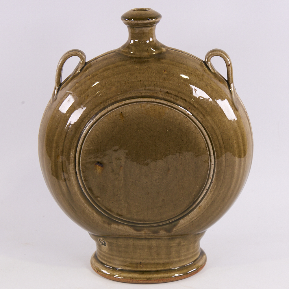 CLIVE DAVIES, BRITISH, 1980s' large studio pottery ash glazed moon ...
