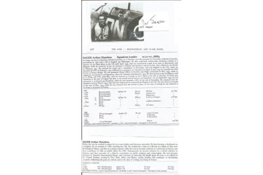 Sqn Ldr Arthur Hazelton Sager RACF WW2 Fighter Ace Small Signature ...