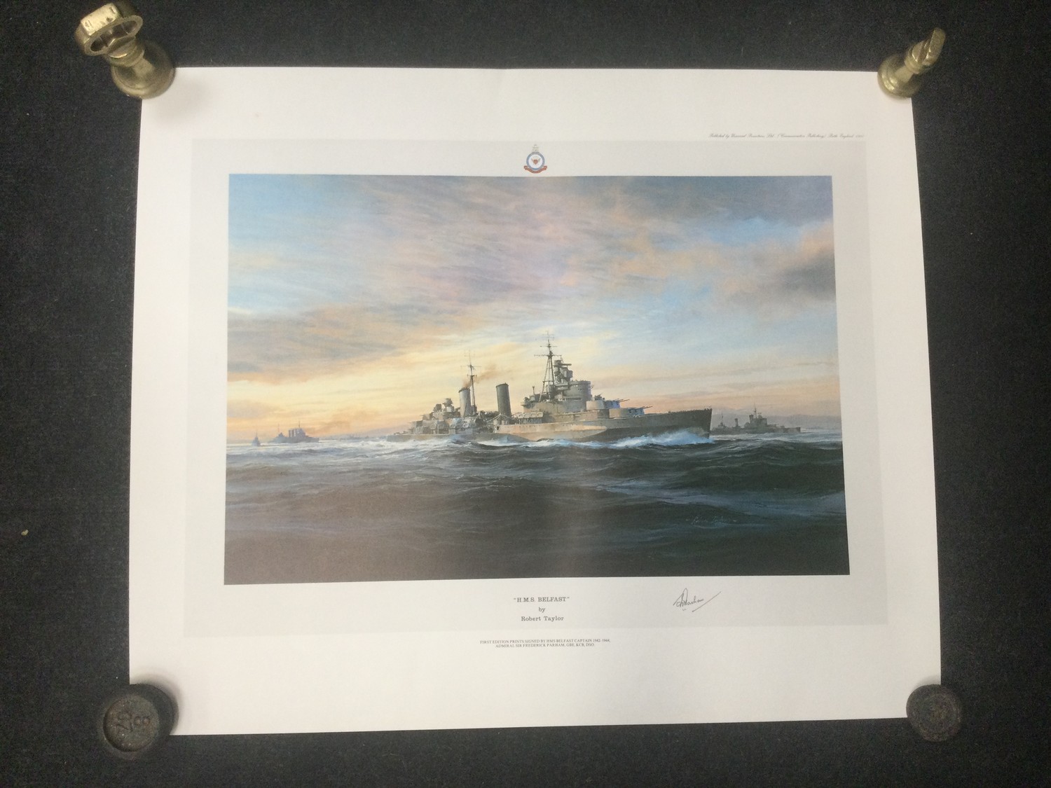 First edition print "HMS Belfast" signed by the then captain now ...