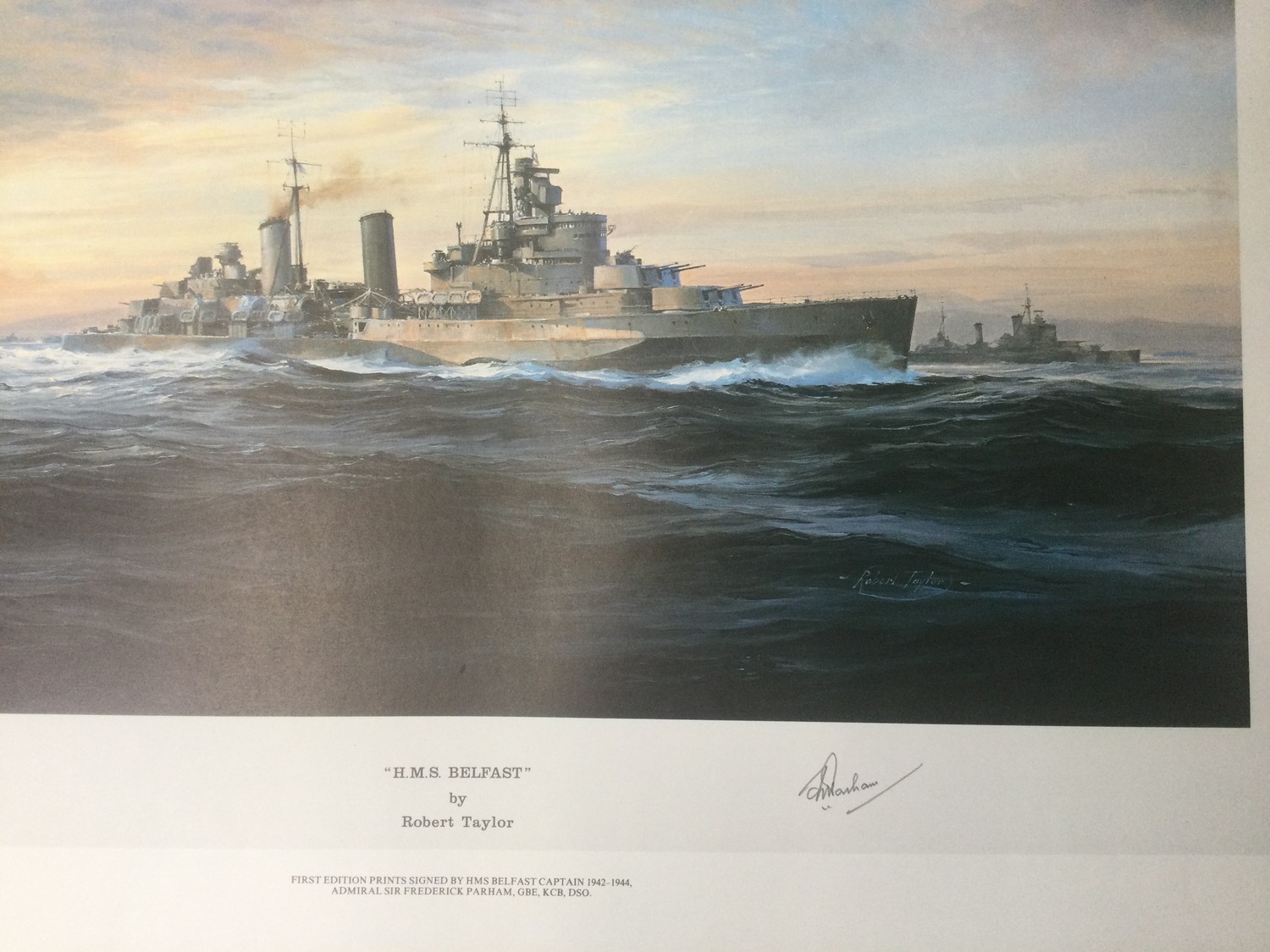 First edition print "HMS Belfast" signed by the then captain now ...