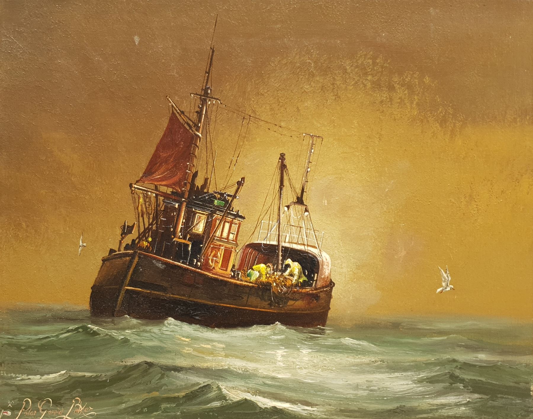 Peter Gerald Baker (British 20th century): Hauling the Nets in at Sea ...