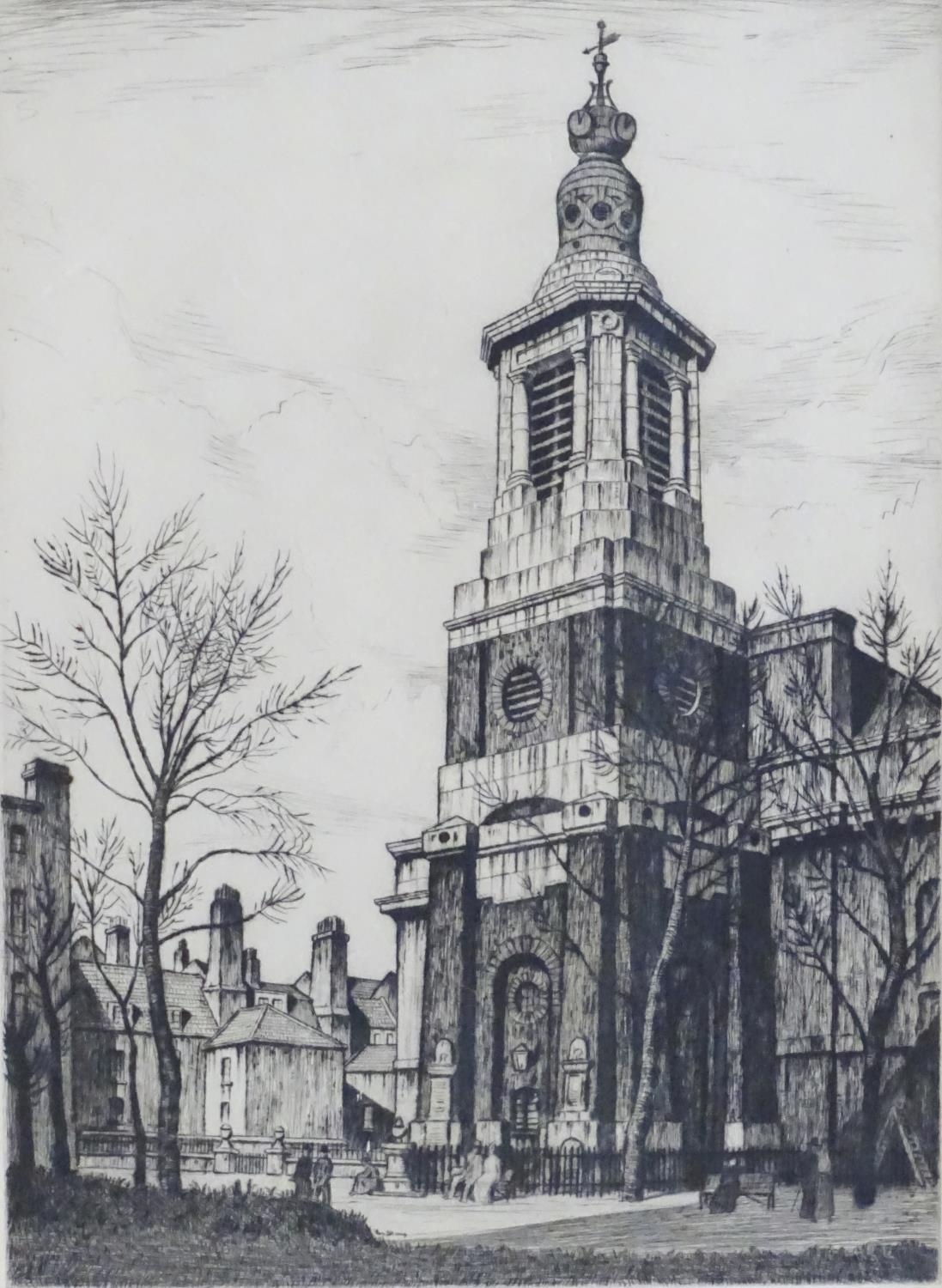 Ian Strang (1886-1952), Black and white etching, St. Anne's Church ...
