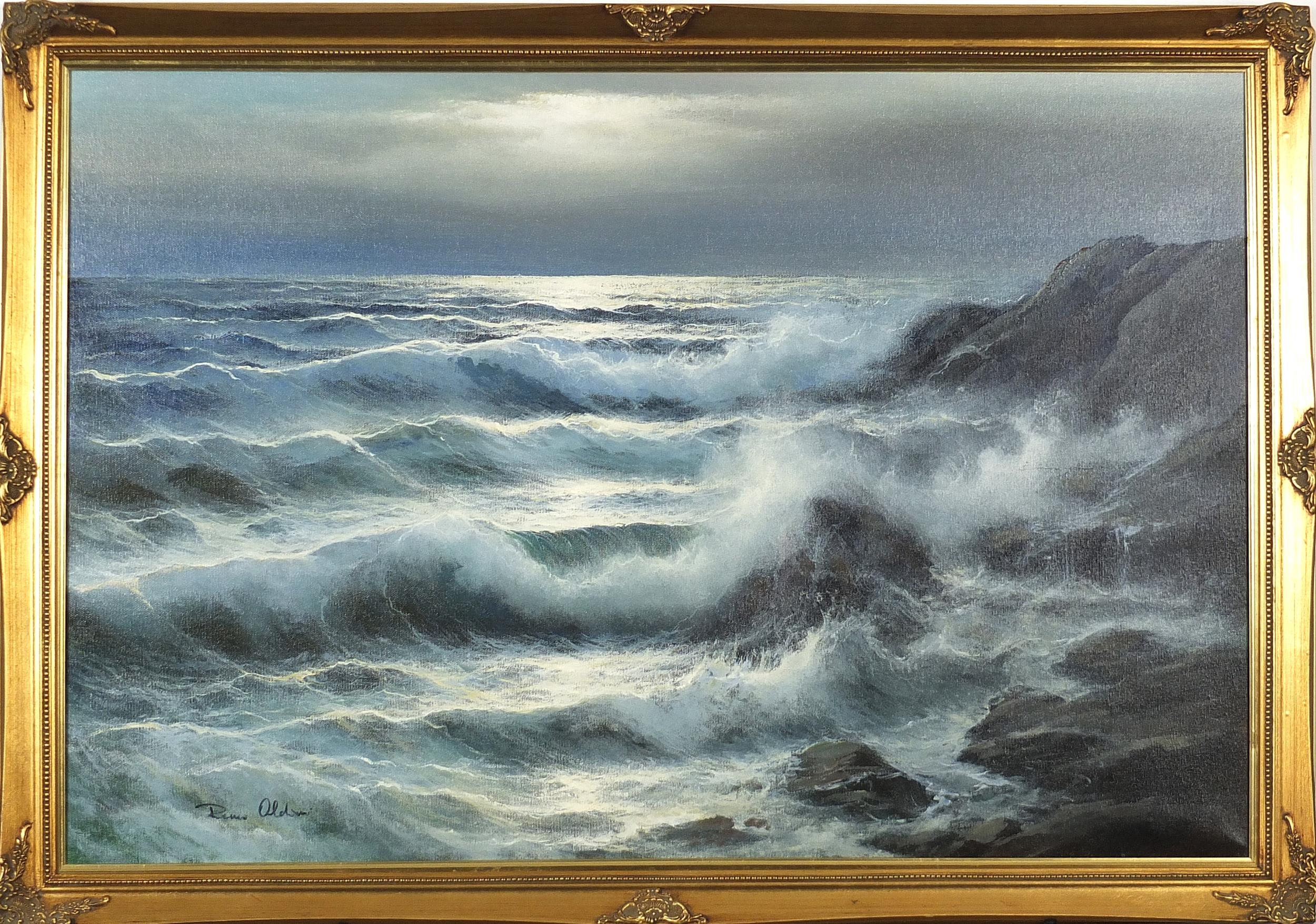 Remo Aldini - Seascape with crashing waves, oil on canvas, mounted and ...