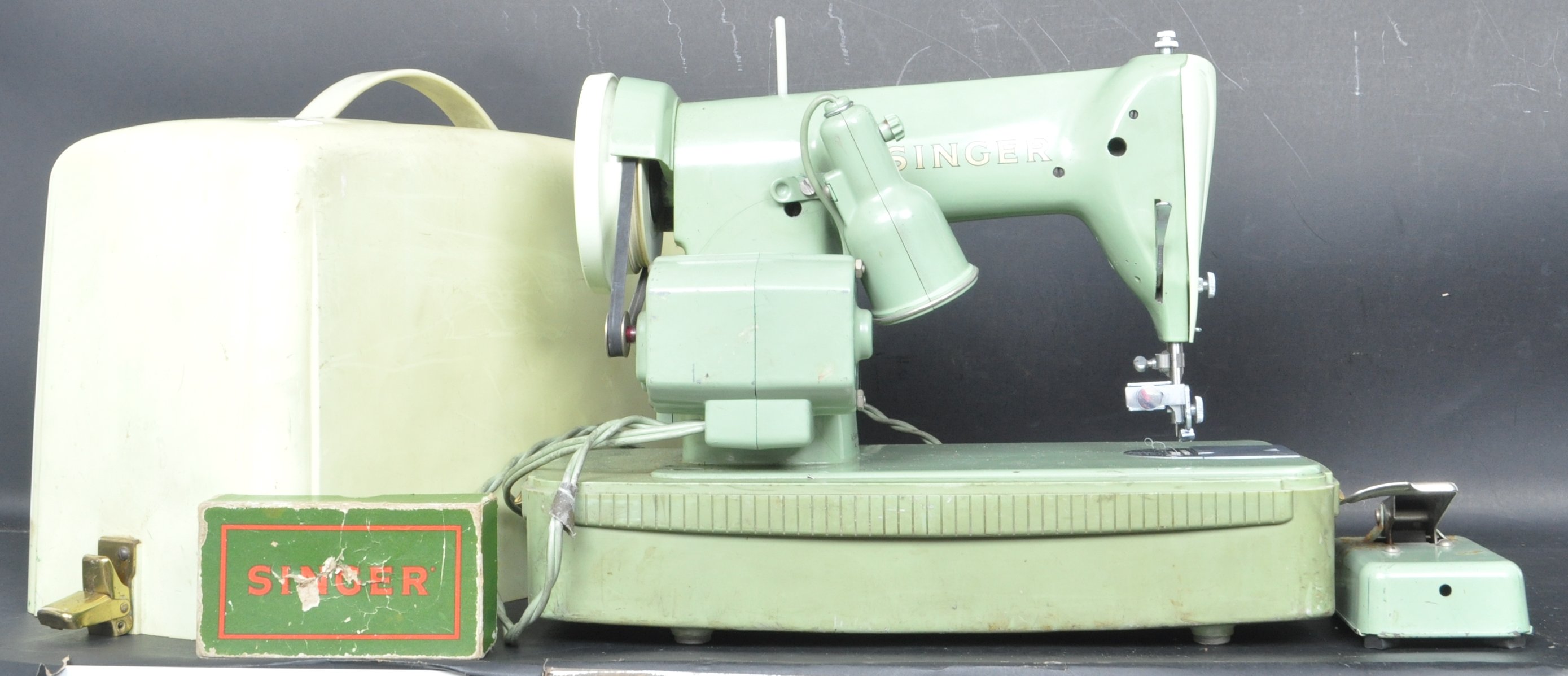 SINGER SEWING MACHINE MODEL 185K IN SAGE GREEN - auctions & price archive