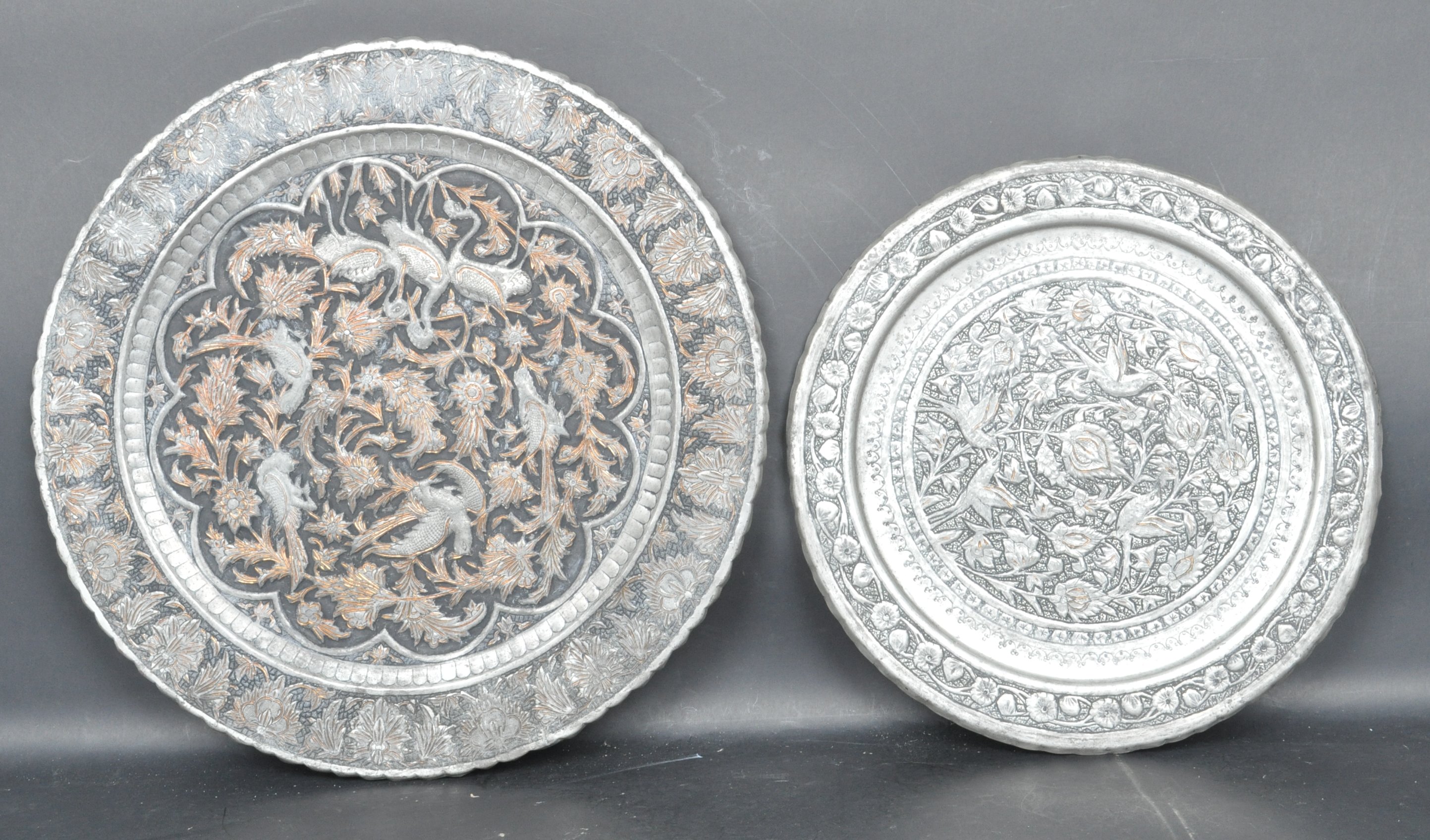 Two vintage 20th century Persian Islamic metal plates having engraved ...