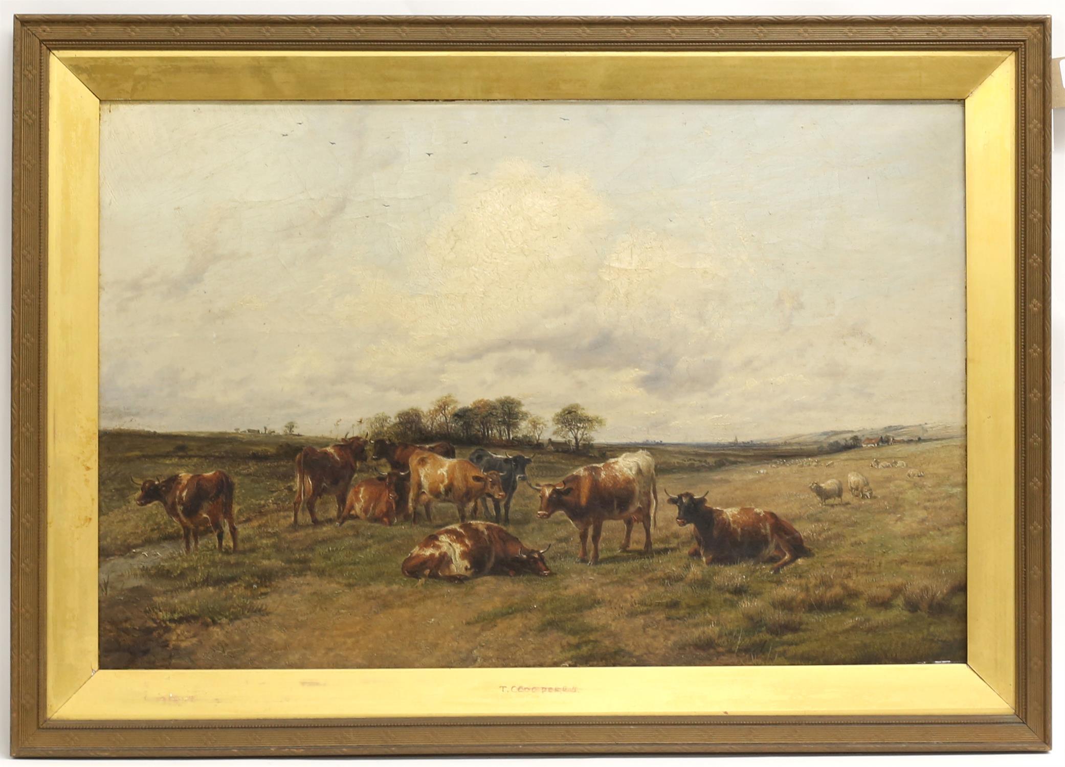 Attributed to T. C. Cooper (British), landscape with cattle to ...