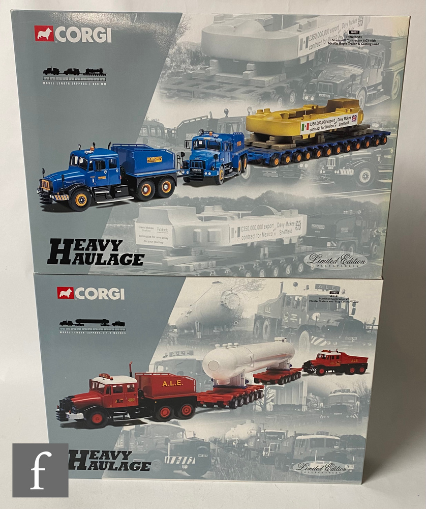 Two Corgi Heavy Haulage 1:50 scale diecast model sets, comprising 18002 ...