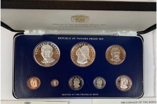 Boxed Franklin Mint Republic of Panama Proof Set of 8 coins 1980