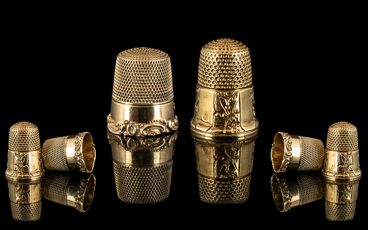 Antique Period - Pair of Superb 9ct Gold Thimbles, Both with Full ...