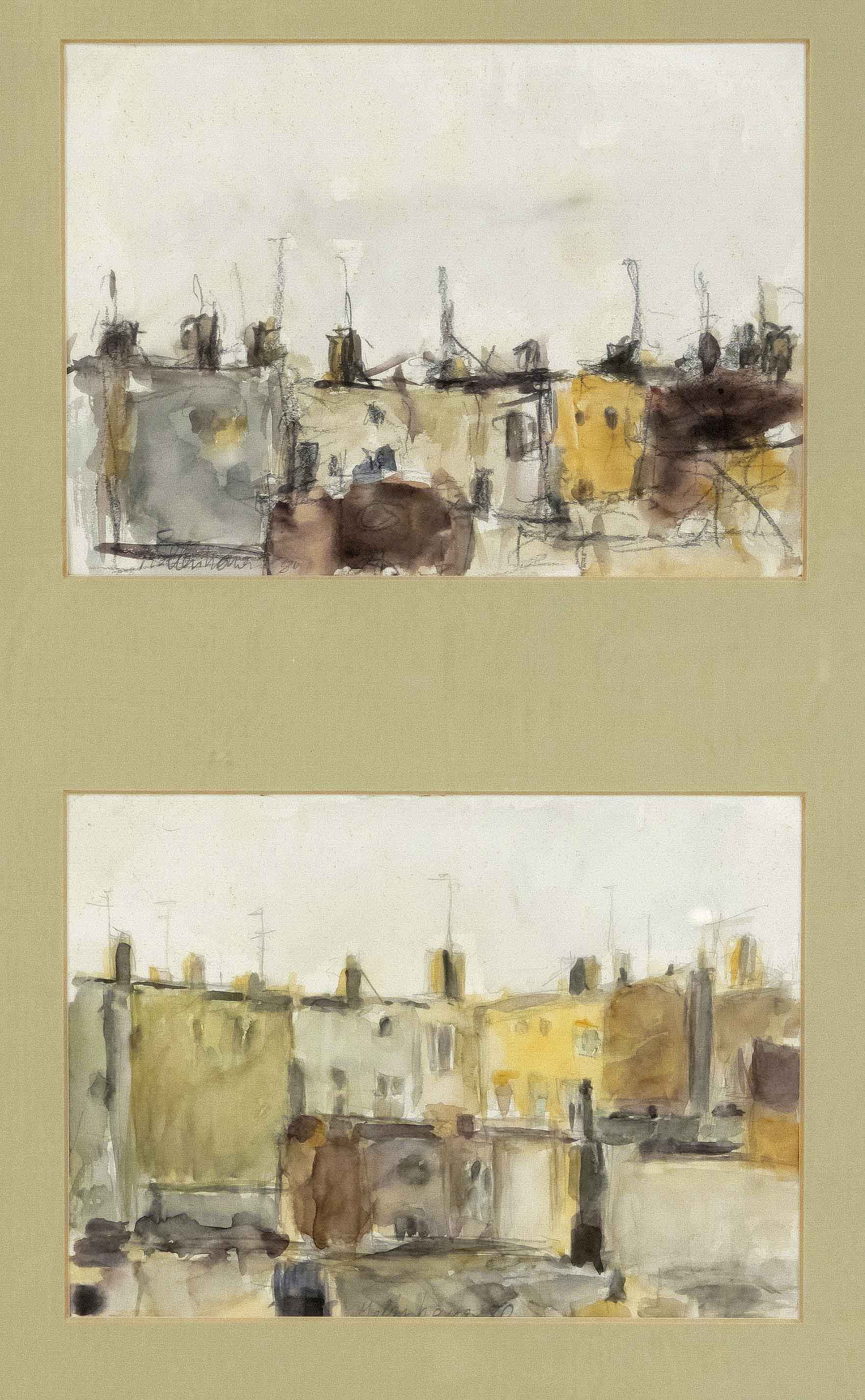 Klaus Mollenhauer (*1956), Berlin artist, 4 watercolors: two times view ...