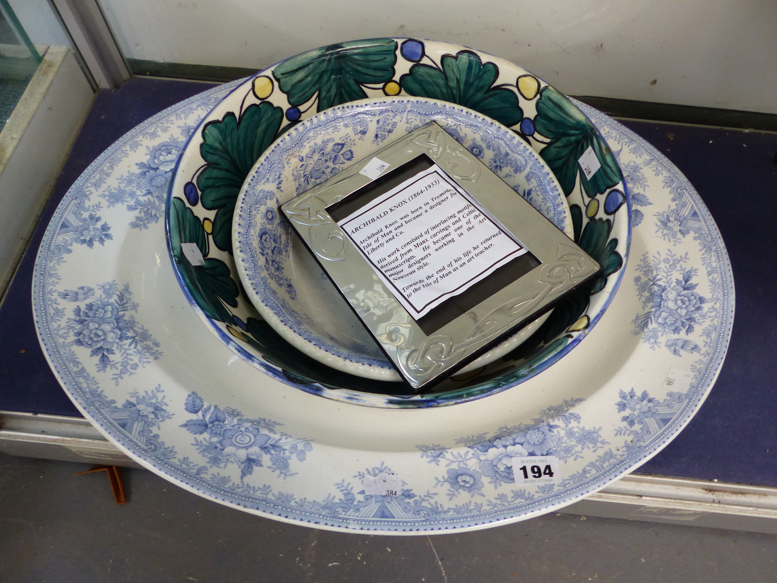 ARCHIBALD KNOX COLLECTION PHOTOGRAPH FRAME, TOGETHER WITH A LARGE BLUE ...