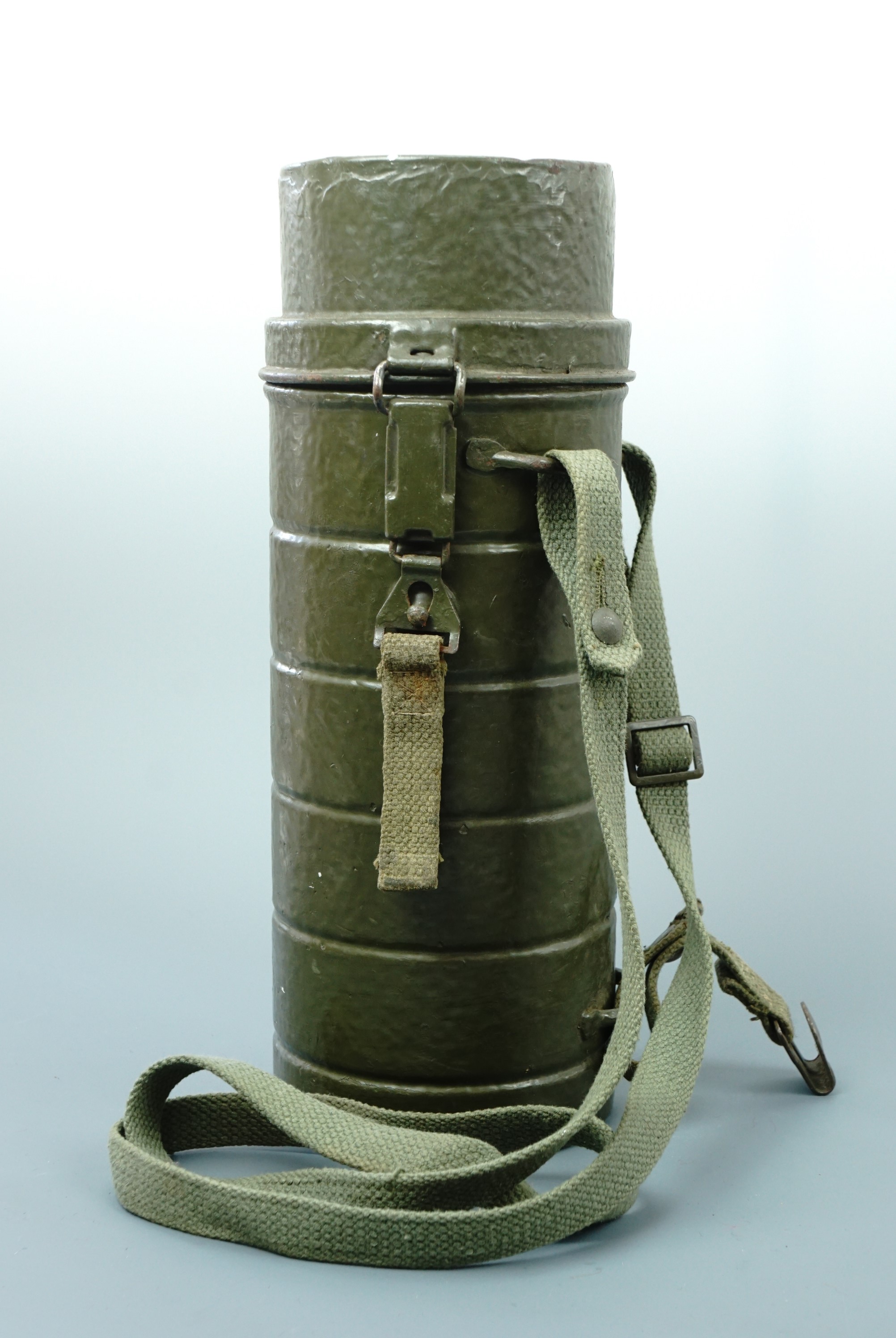 A Cold War era German Bundeswehr gas mask and canister