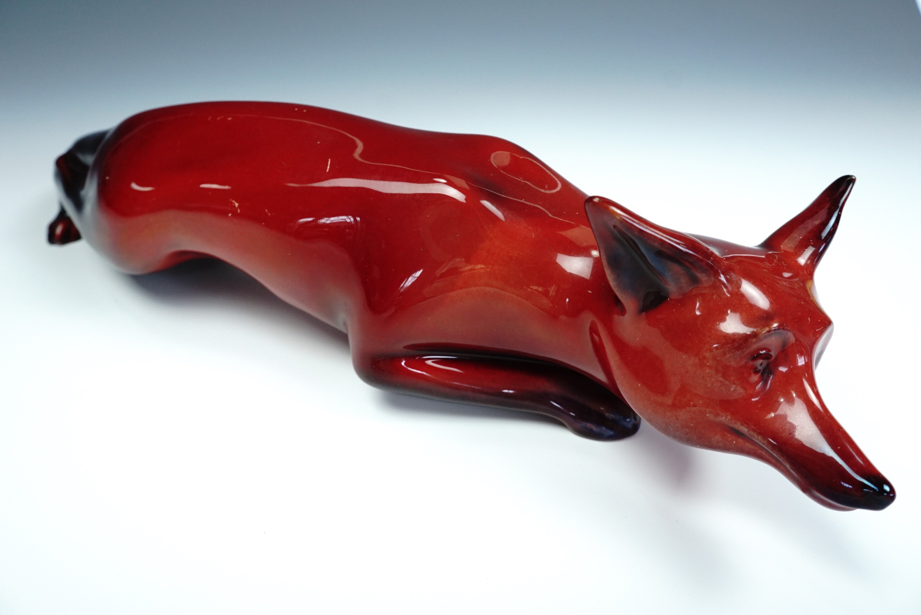 Royal Doulton Flambe Ware fox, modelled in a crouching position, 33 cm ...