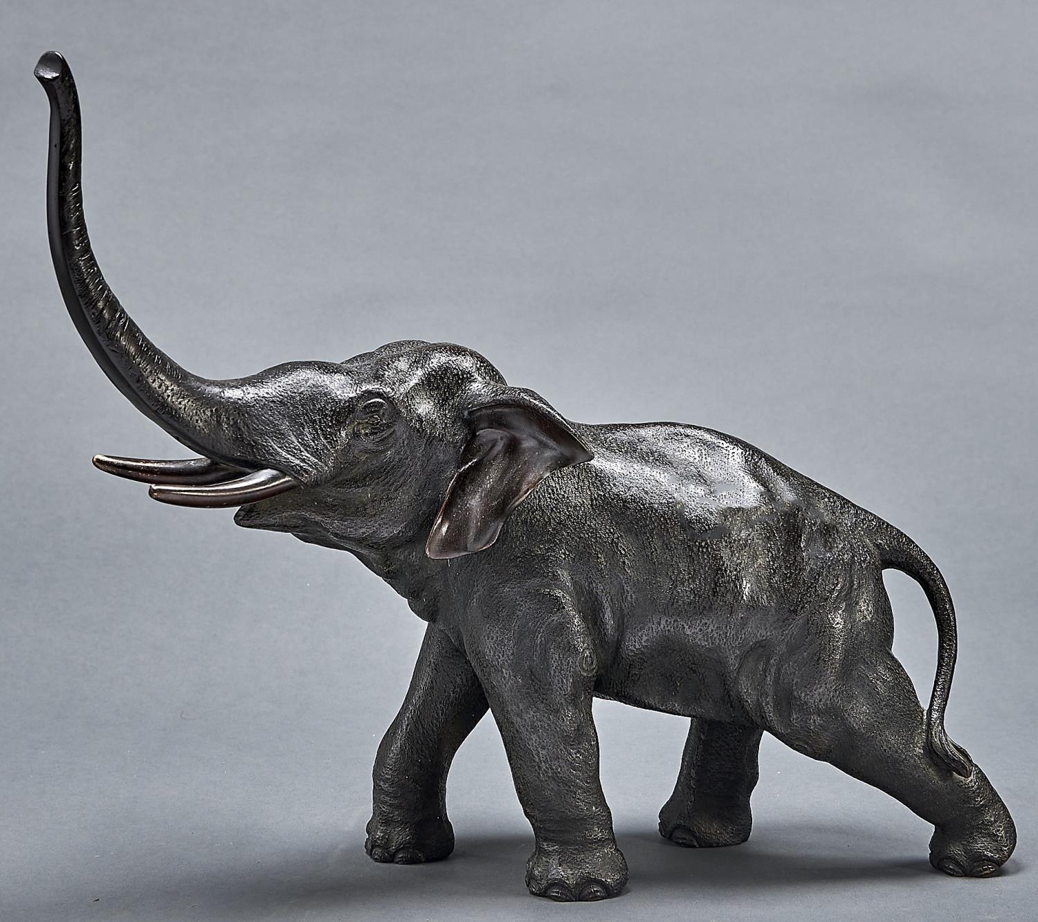 A Japanese bronze sculpture of an elephant, Meiji period, even black ...
