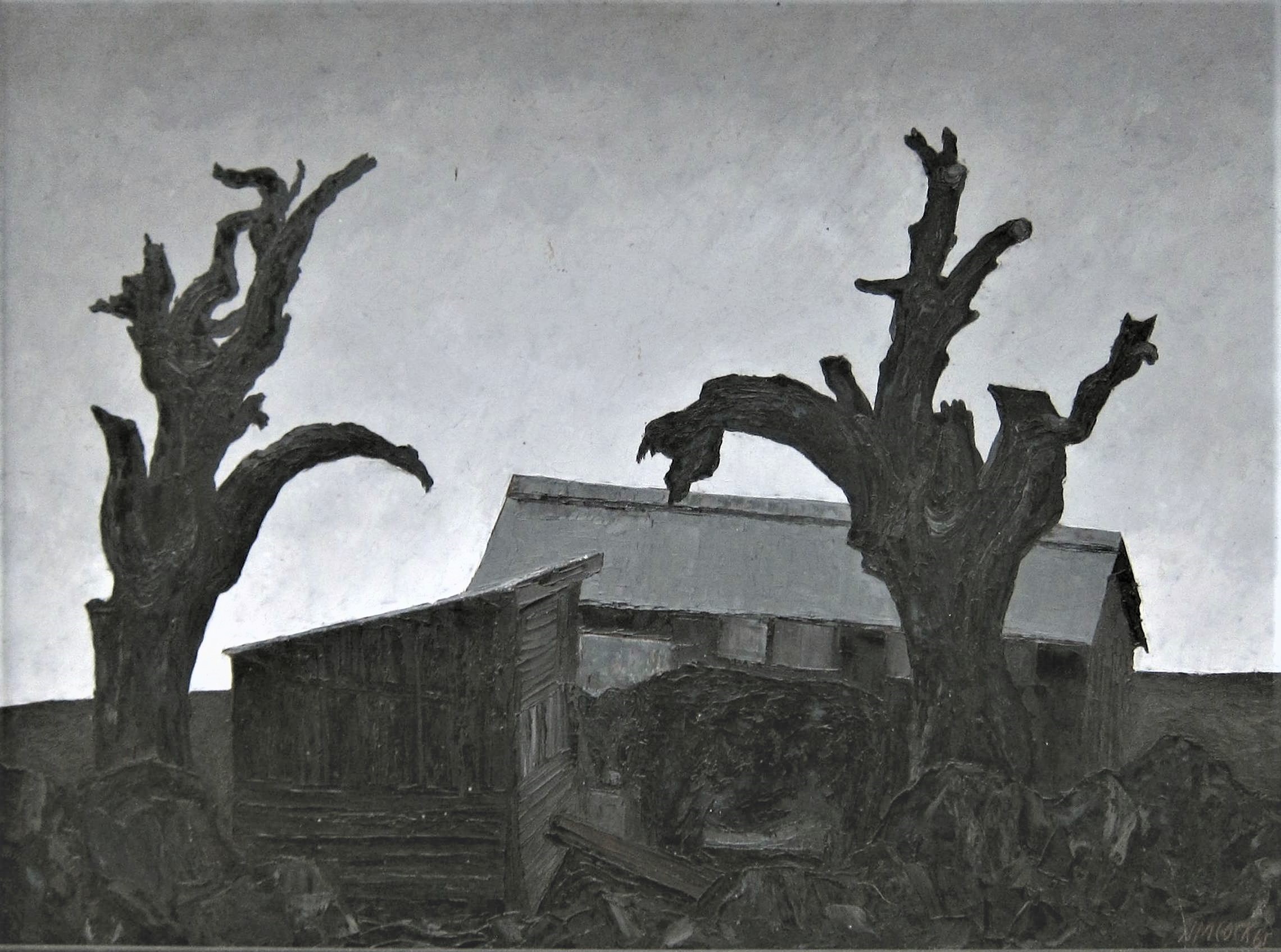 JACK SIMCOCK [1929-2012]. Sheds and Trees, 1961. oil on board. signed ...
