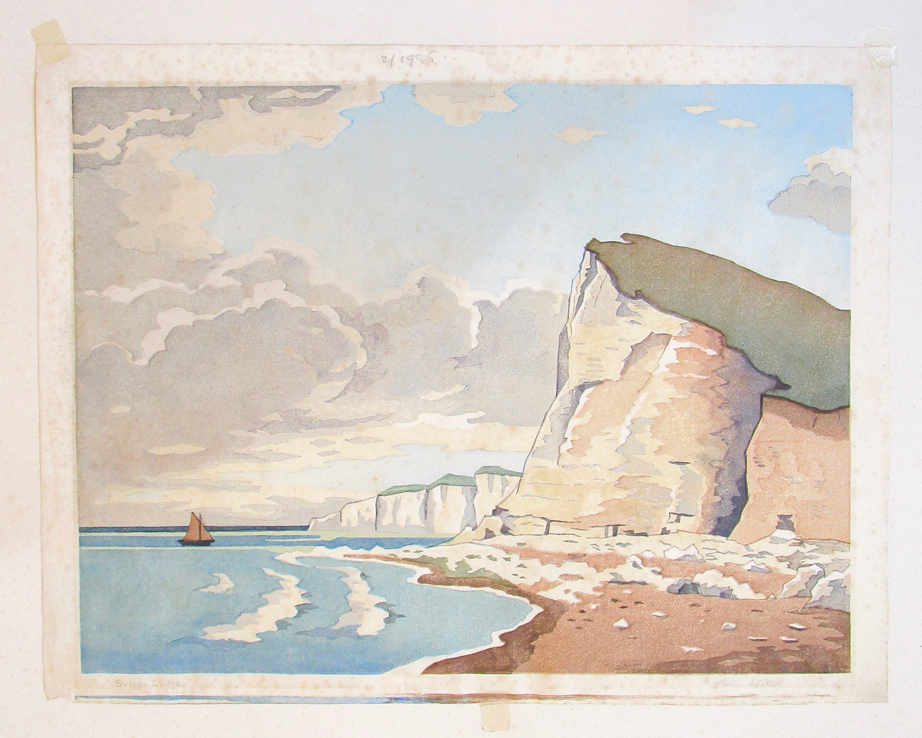 ERIC SLATER [1896-1963]. Sussex Cliffs, c.1929. Colour woodcut on wove ...