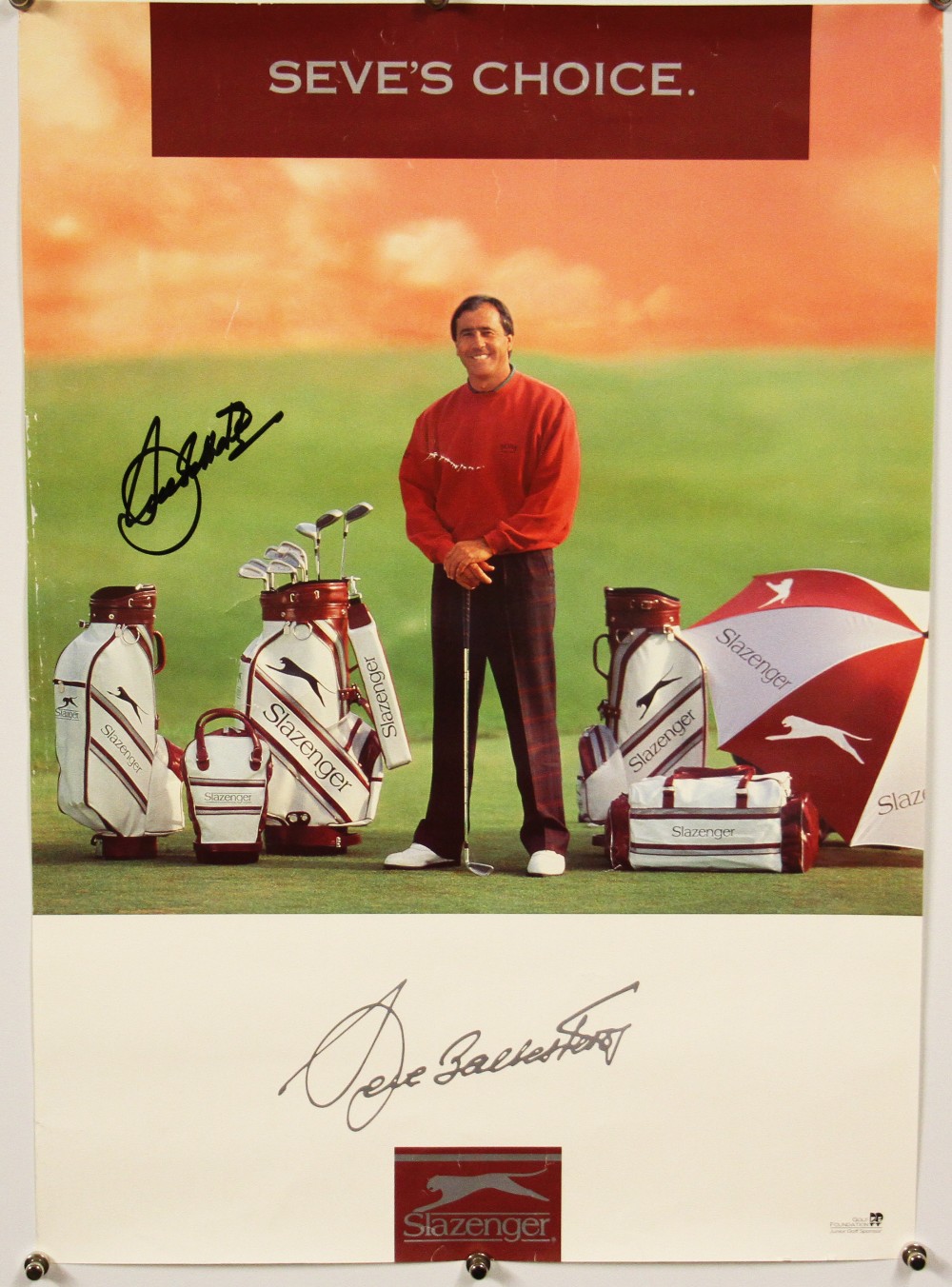 Seve Ballesteros signed Slazenger Golf poster - some slight wear and ...