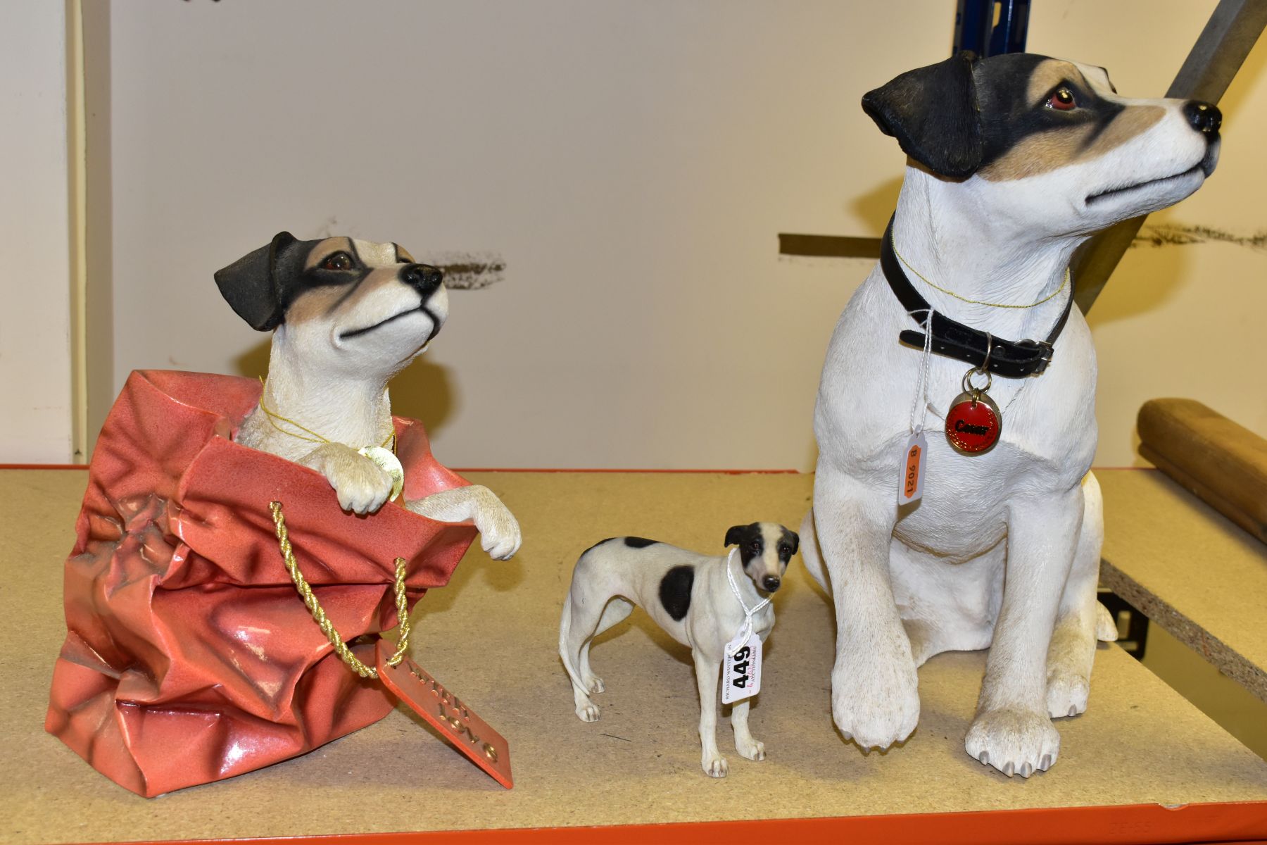 THREE LEONARDO COLLECTION DOG FIGURES, comprising a seated Jack Russell ...