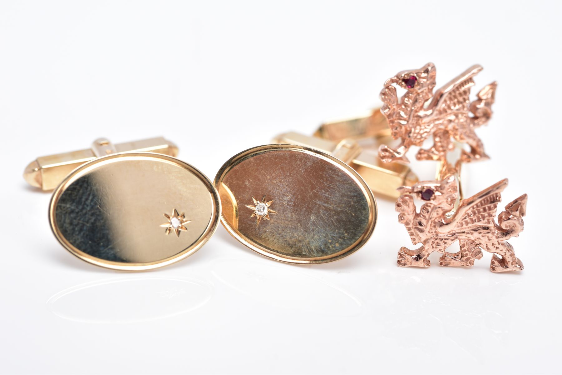 TWO PAIRS OF 9CT GOLD CUFFLINKS, the first a pair of yellow and rose ...